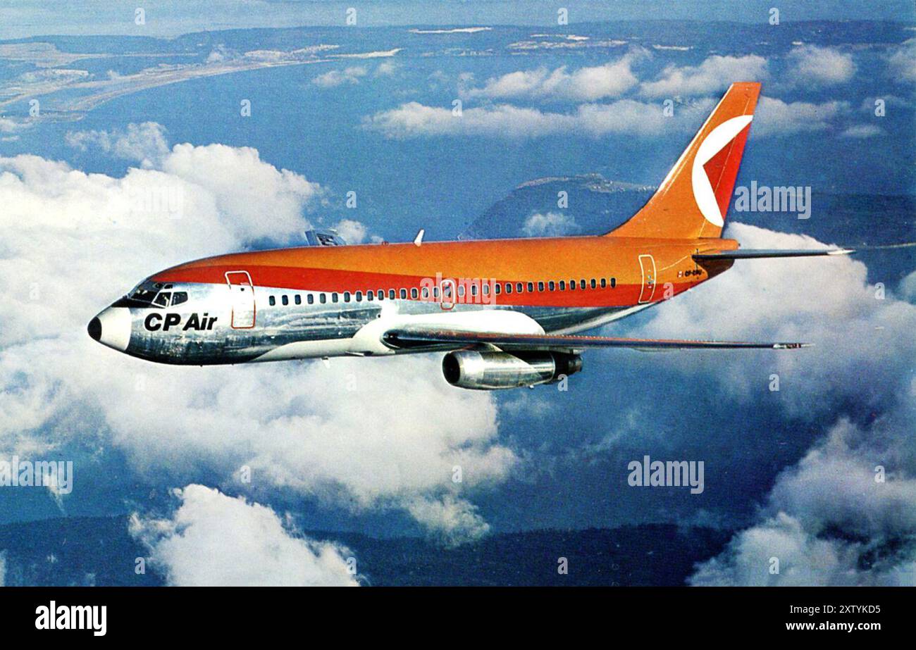 Vintage color postcard of a Canadian Pacific Airlines Boeing 737 ...