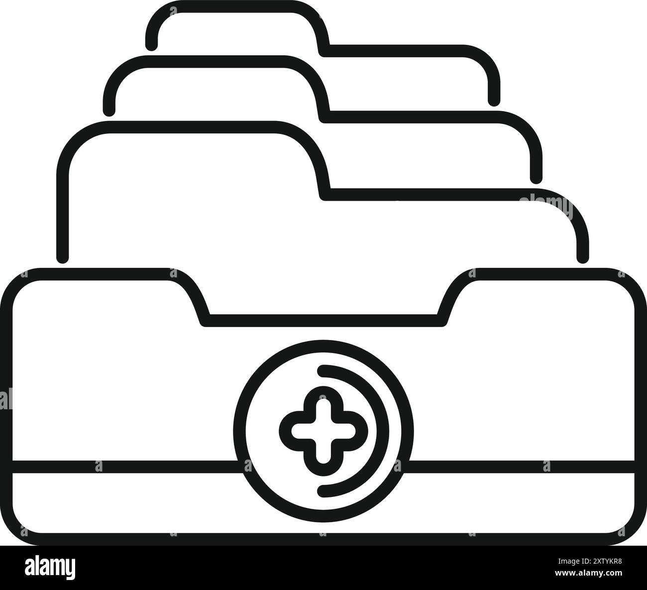 Line art icon of medical folders with a plus sign representing patient ...