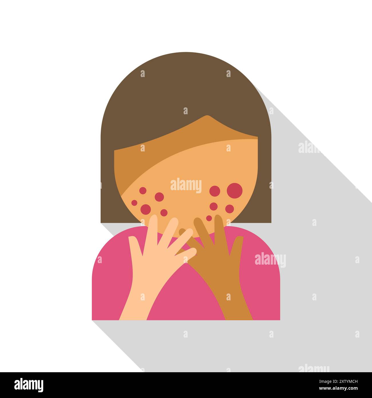 Illustration of a young woman with allergy symptoms, touching her face ...