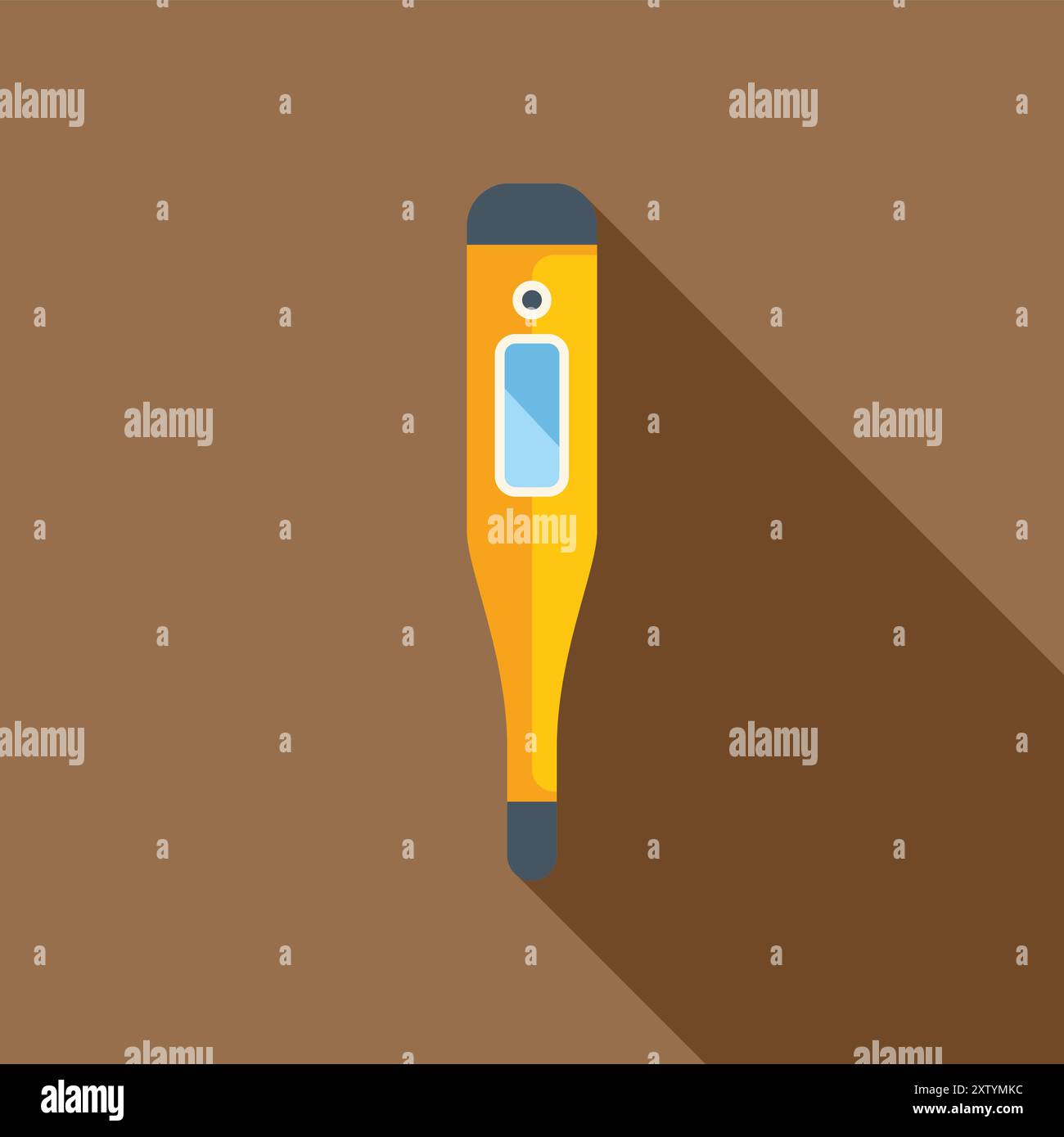 Yellow digital thermometer showing temperature on brown background ...
