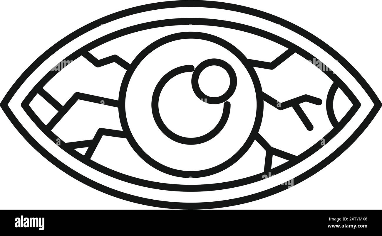 Black and white line drawing of a human eye with red veins ...