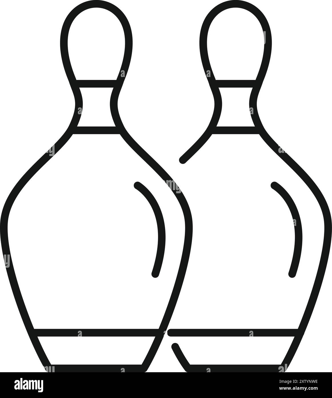 Two bowling pins are lined up and ready to be knocked down for a strike ...