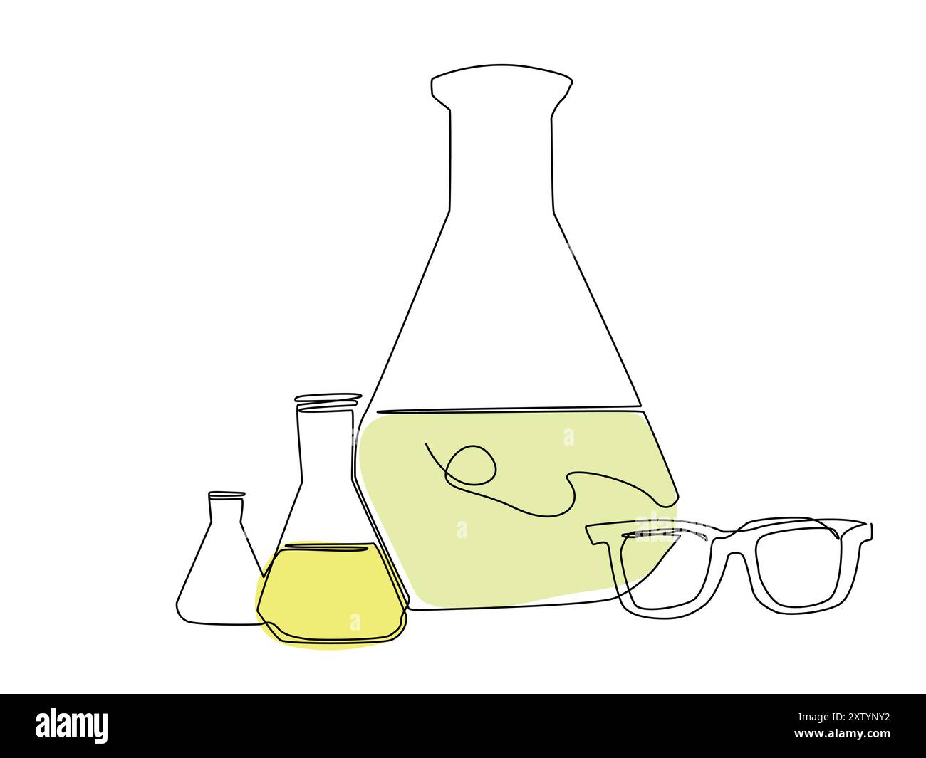 Chemical Laboratory Setup With Flasks, Beakers, and Safety Glasses on a White Background Stock ...