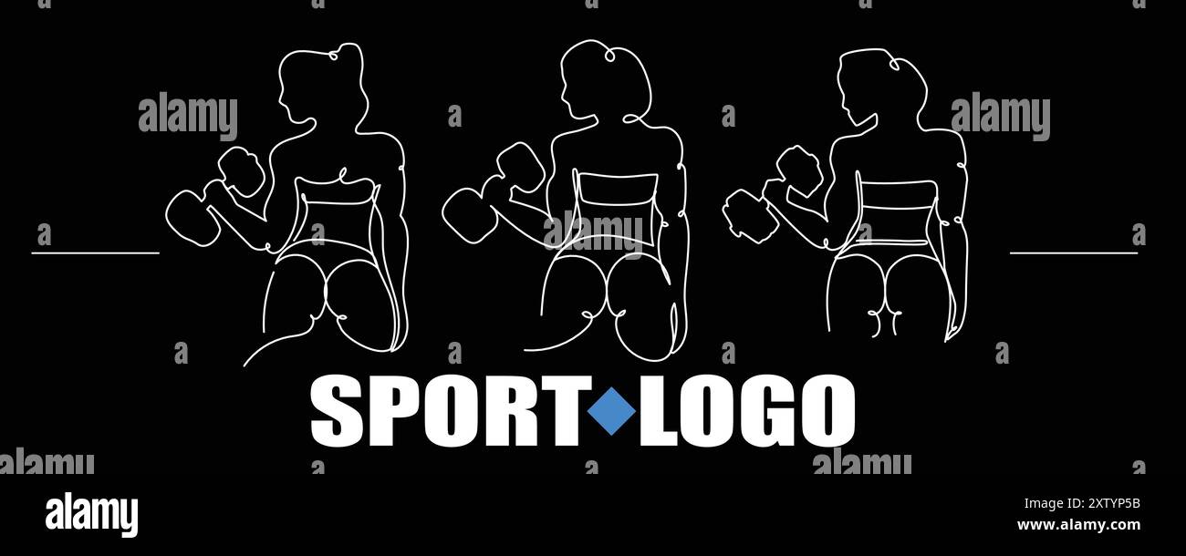 Outline of Three Women Exercising With Dumbbells in a Minimalist Design ...