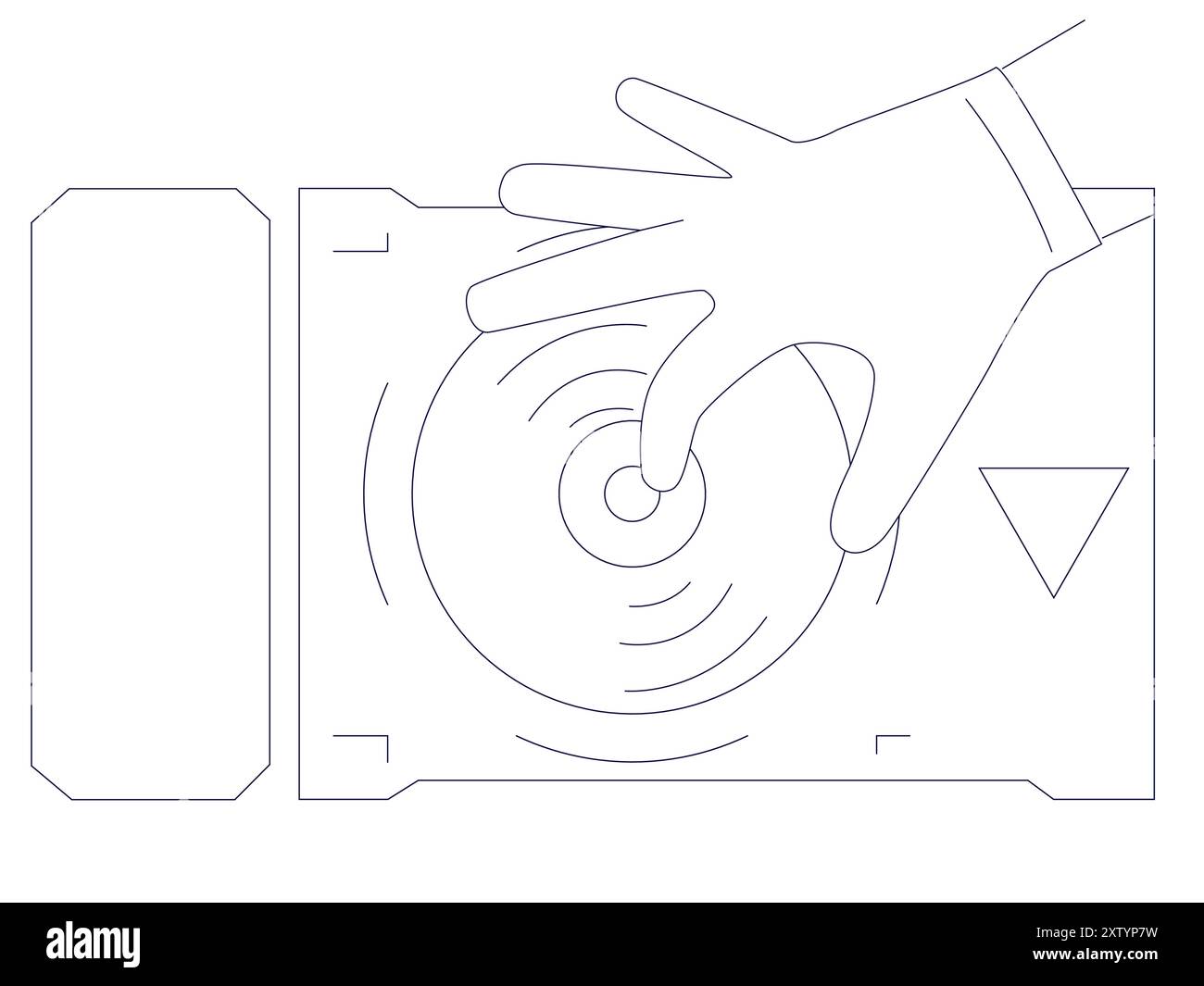 A hand is shown skillfully manipulating a control dial on electronic ...