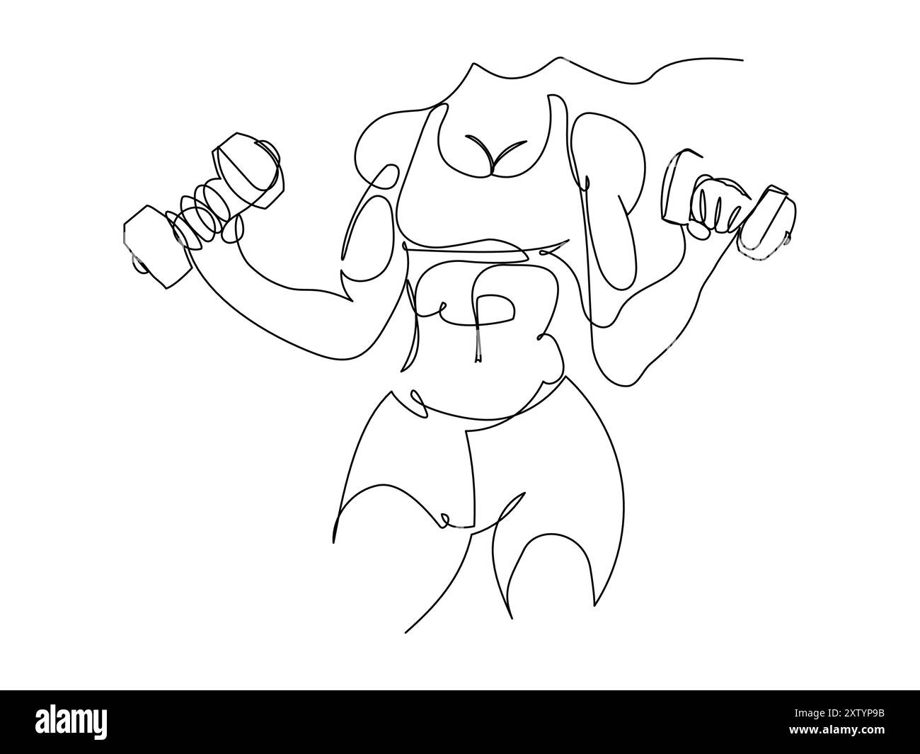 Woman Lifting Weights During a Fitness Workout in a Minimalist Line Art ...