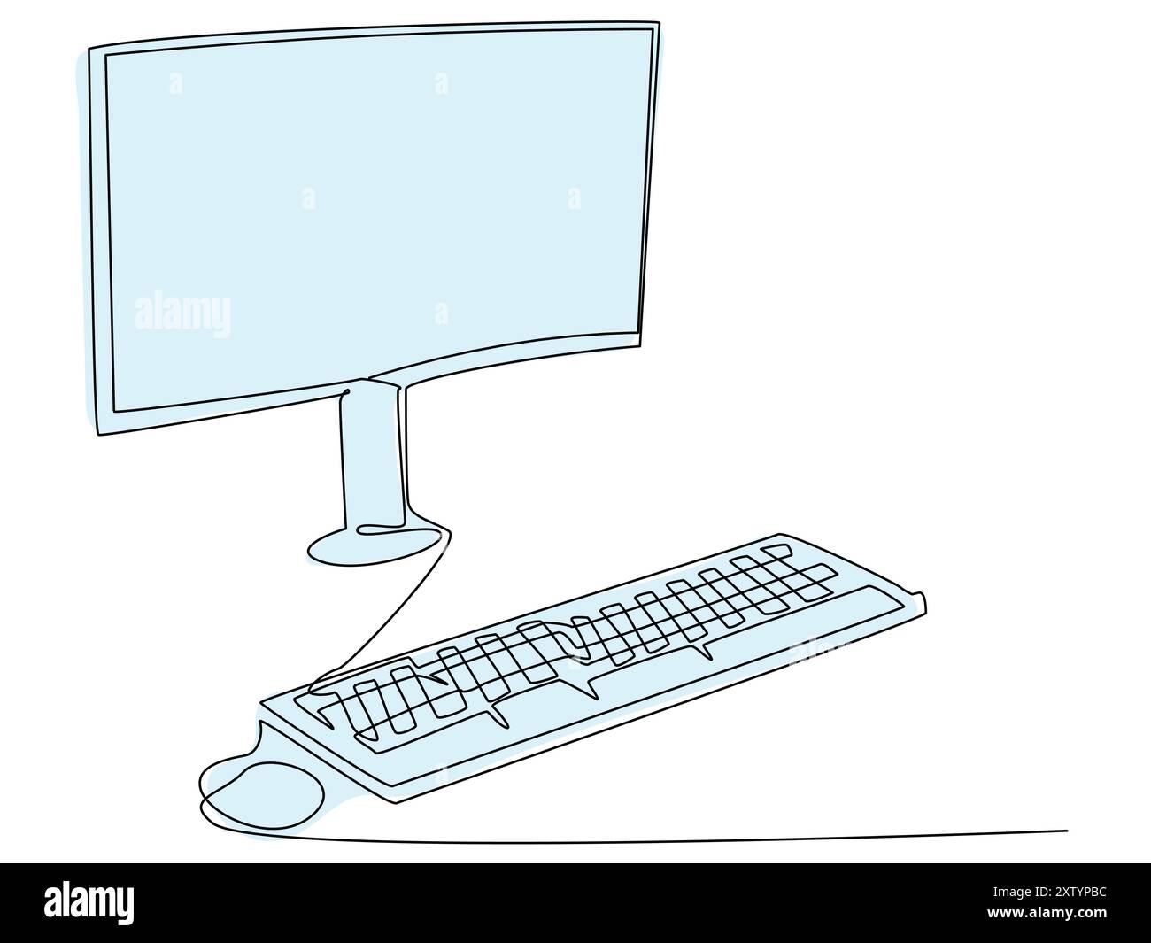 Simple Line Art Illustration of a Computer With Monitor and Keyboard ...