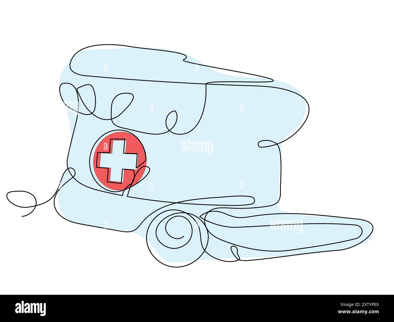 Simple Line Drawing of a Nurse's Cap With a Red Cross Symbol on a Light ...