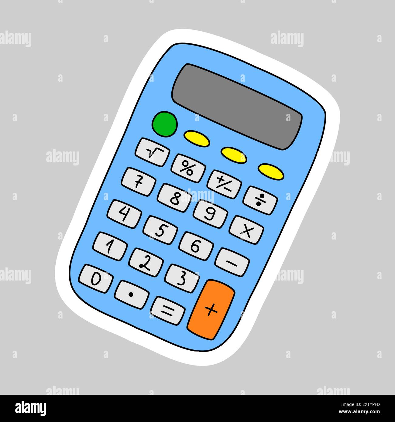 Sticker with electronic calculator, doodle style vector illustration ...