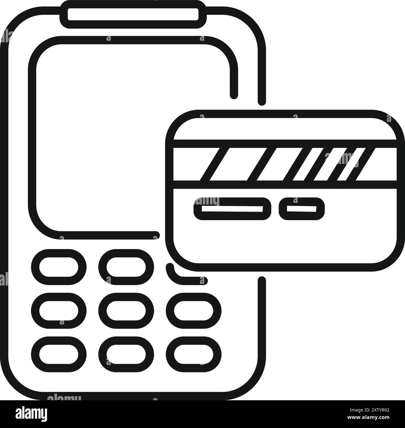 Simple line art icon of a mobile payment terminal processing a credit ...