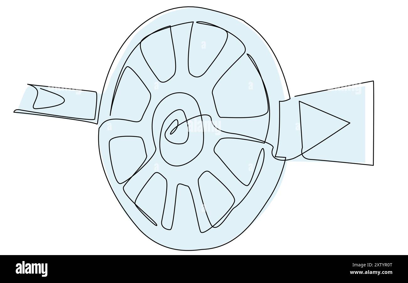 Kinotape Reel With Attached Tape and Arrow Indicator in a Simple Line ...