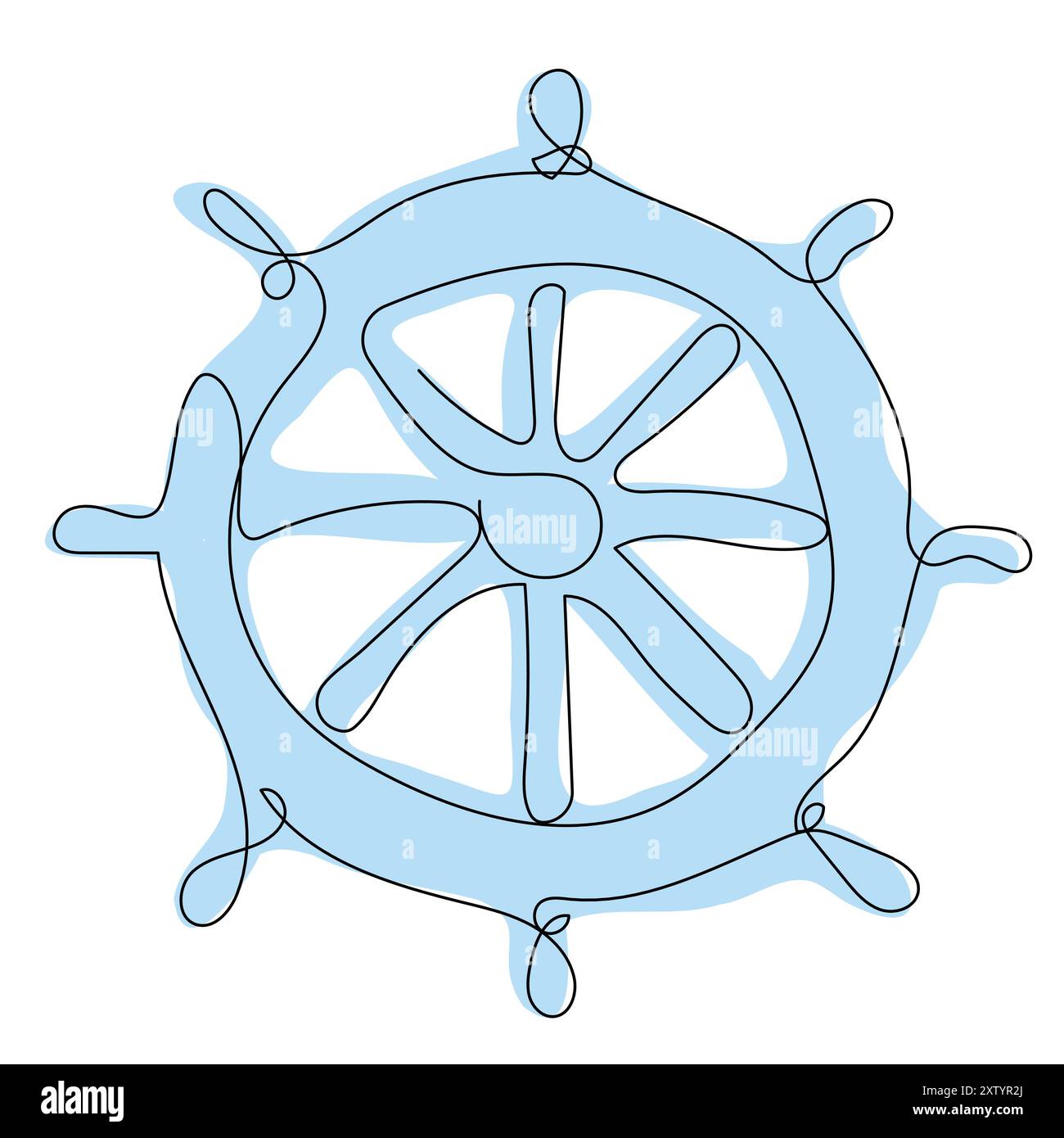 Simple Blue Sketch of a Ship's Steering Wheel With Curved Lines and ...
