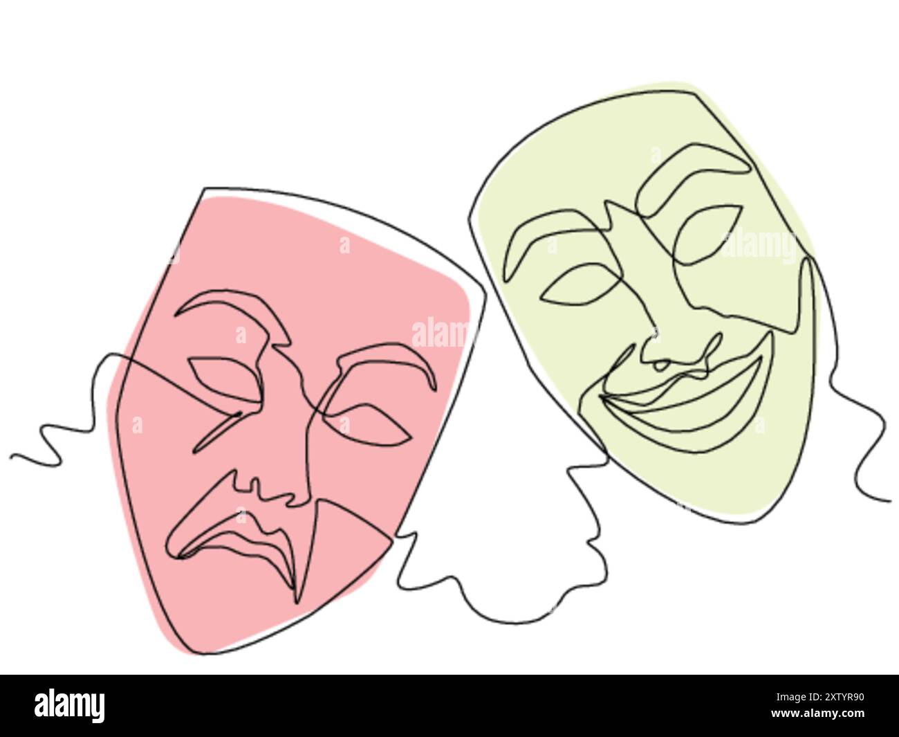 Two Minimalist Illustration Masks Representing Comedy and Tragedy With ...