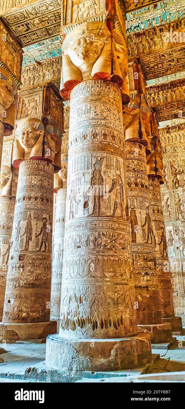 The Great Hypostyle hall with soaring columns topped by carvings of ...