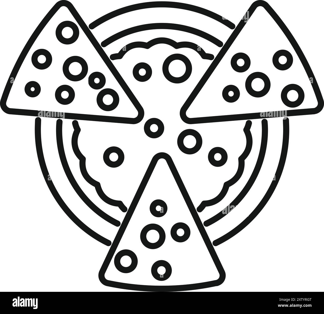 Line art vector of a pizza hazard sign with three slices forming the ...