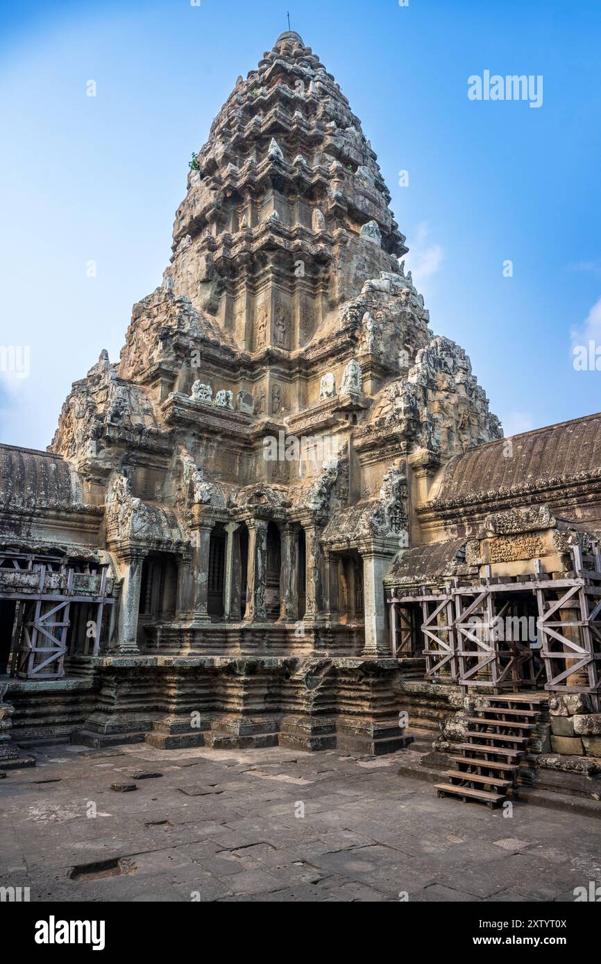 The central tower of Angkor Wat which is said to symbolize Mount Meru ...