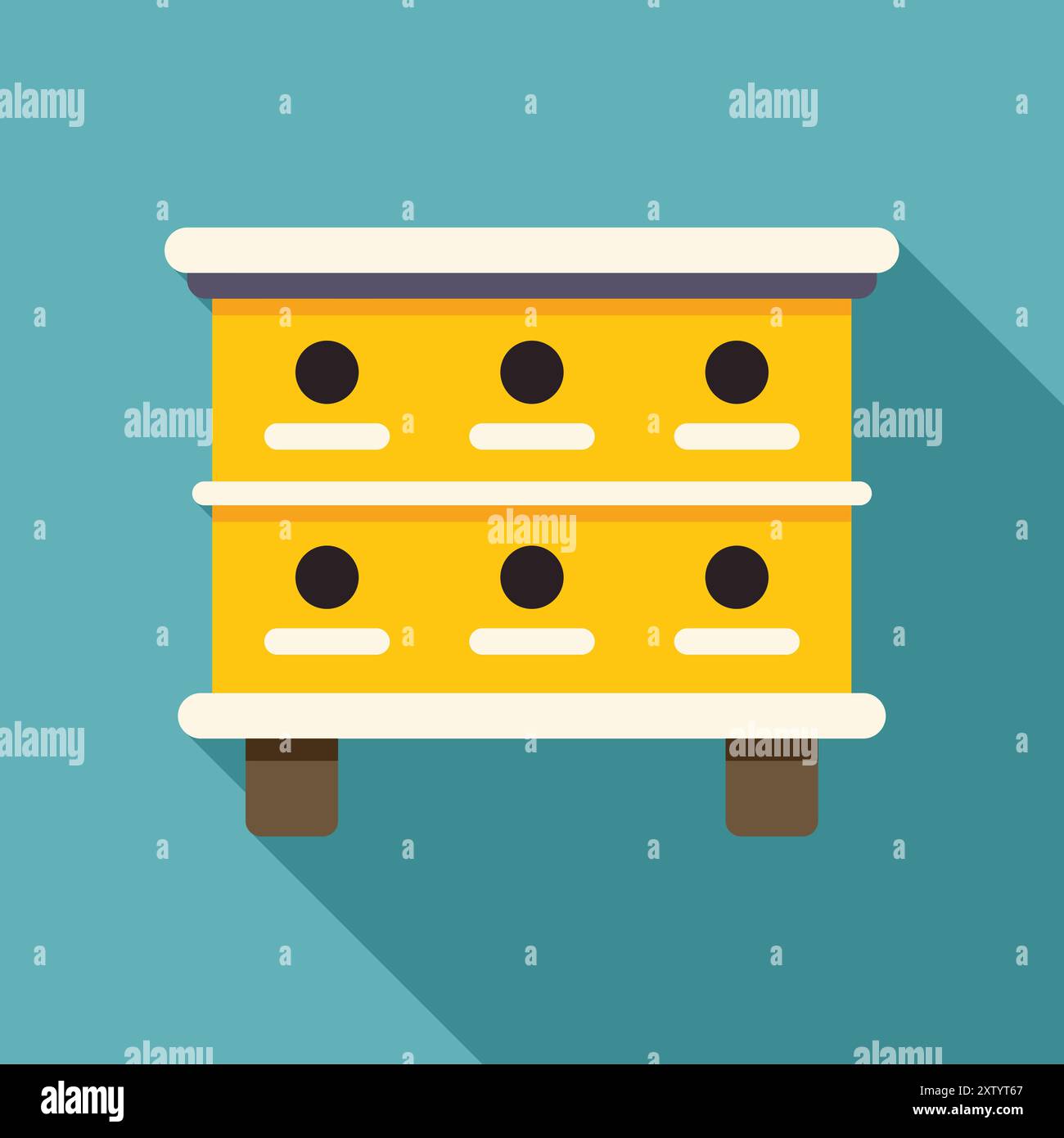 Yellow beehive standing on wooden legs, creating delicious honey for ...