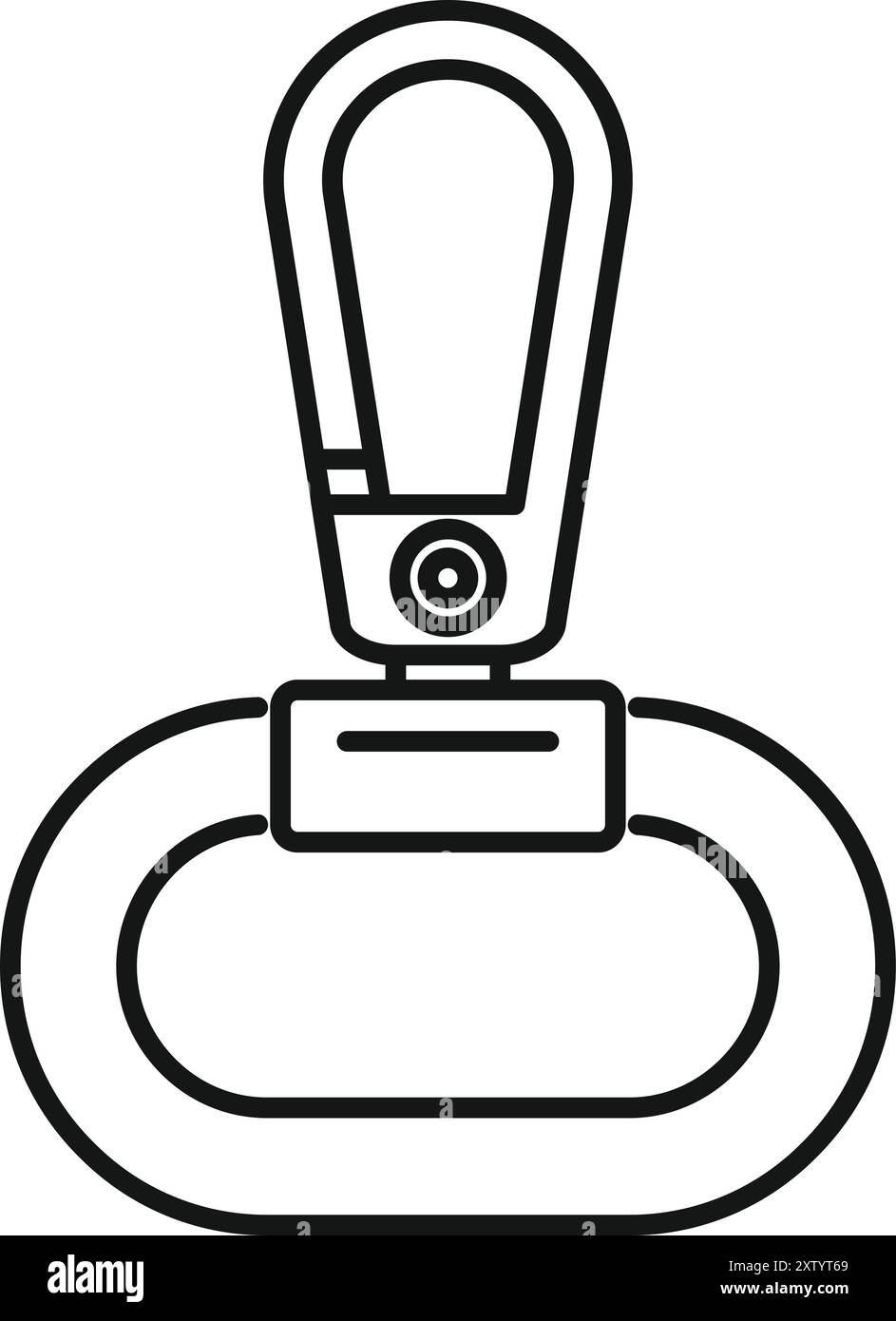 Simple black and white line drawing of a carabiner with an oval handle ...