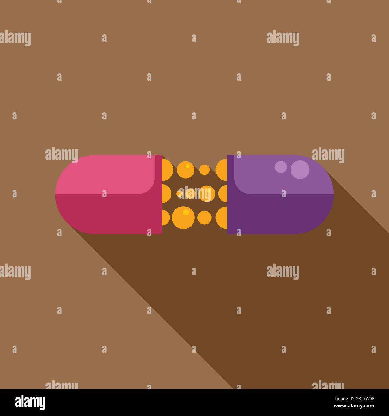 Open capsule is releasing medicine granules, depicted in a flat design ...