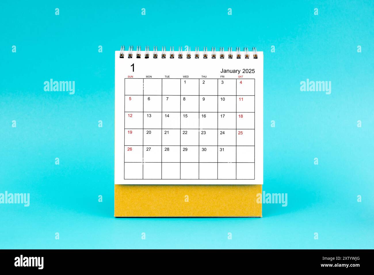 January 2025 desk calendar on blue color background Stock Photo - Alamy