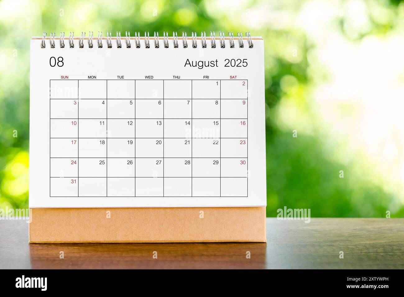 August 2025 Calendar desk for organizer to plan and reminder on wooden ...
