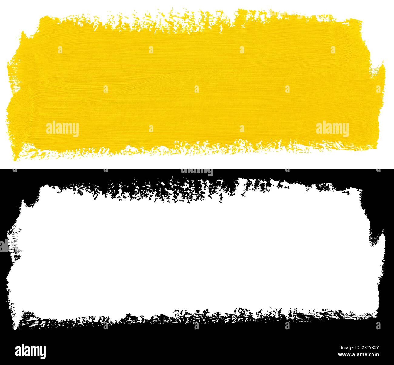 Yellow stroke of paint brush texture isolated on white background with ...