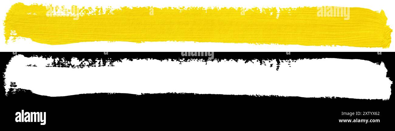 Yellow line of paint texture isolated on white background with clipping ...