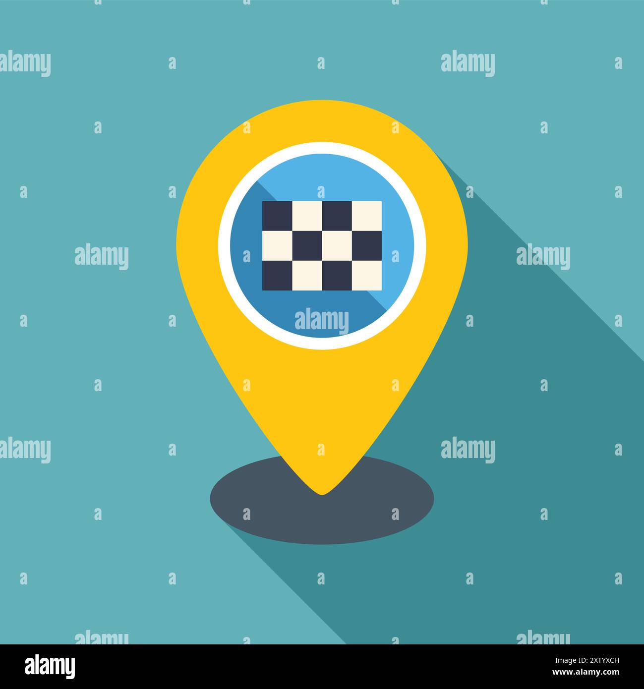 Yellow gps pin pointing finish flag location, concept of reaching ...