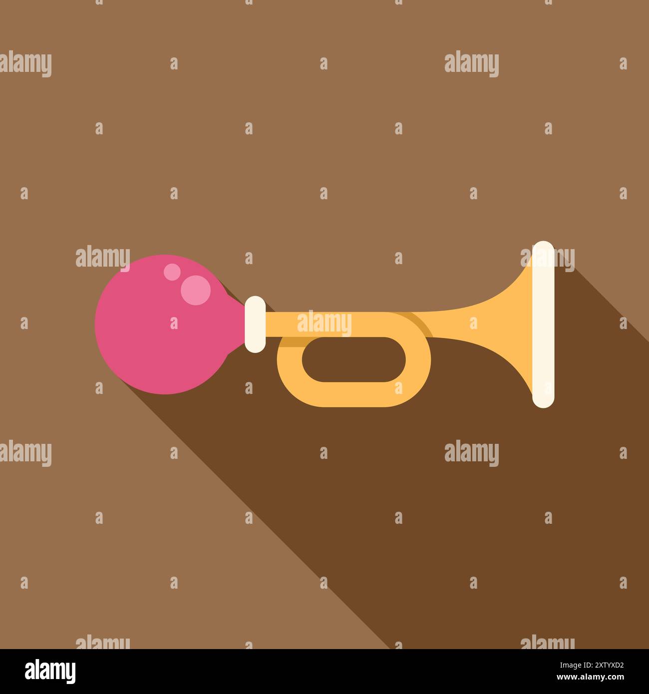 Horn with pink bulb making loud sound on brown background in flat ...