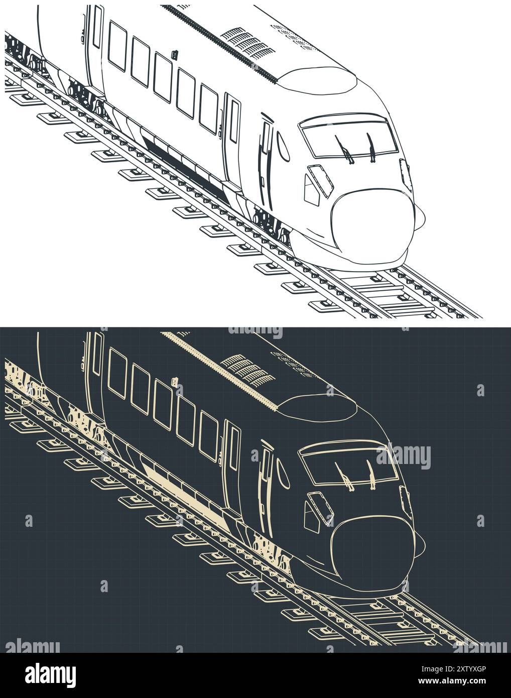 Stylized vector illustrations of isometric technical drawings of a high ...
