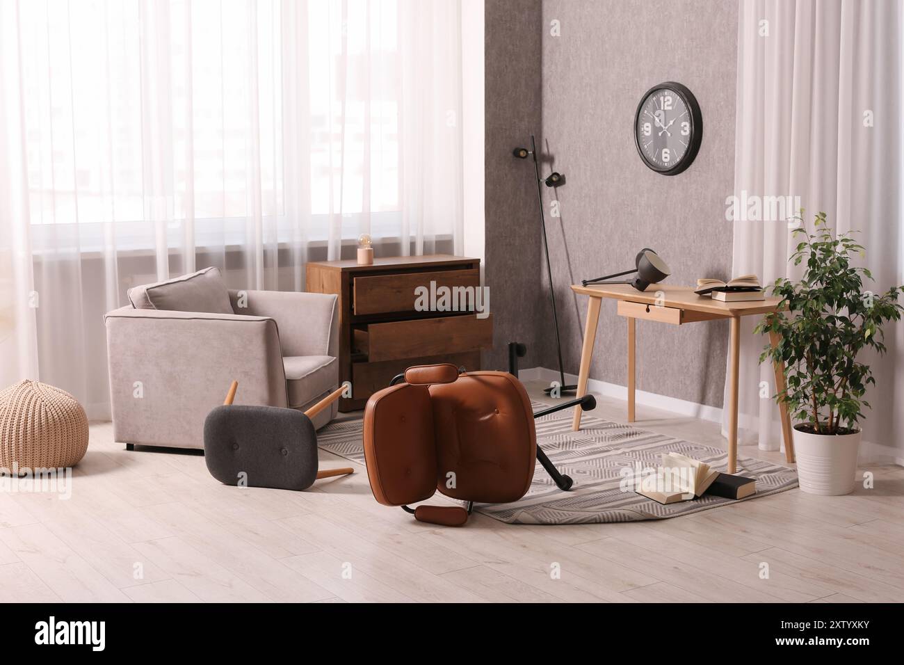 View on messy room interior after robbery Stock Photo - Alamy