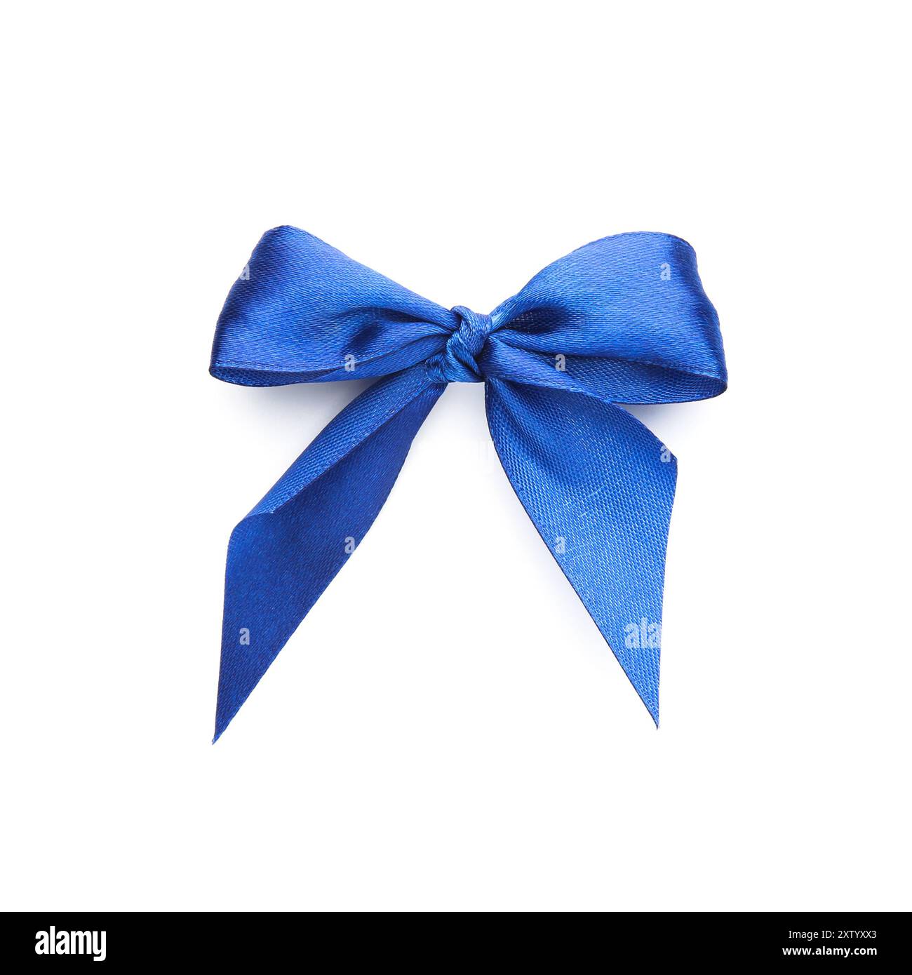 One blue satin bow isolated on white, top view Stock Photo - Alamy