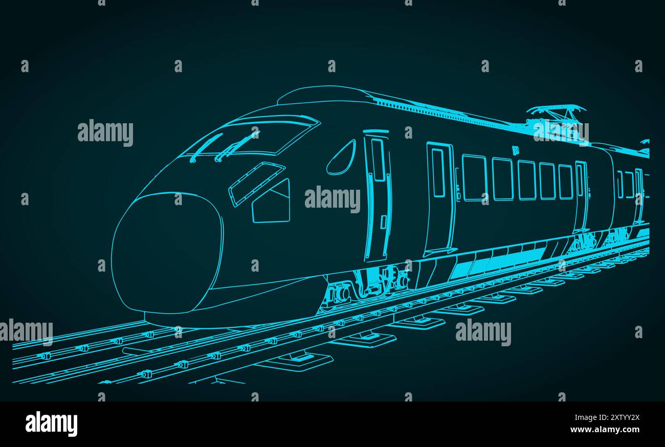Stylized vector illustrations of a high-speed train close up Stock ...