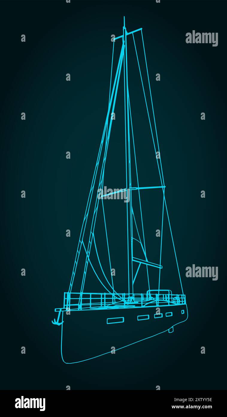 Stylized vector illustration of a luxury sailing yacht Stock Vector ...