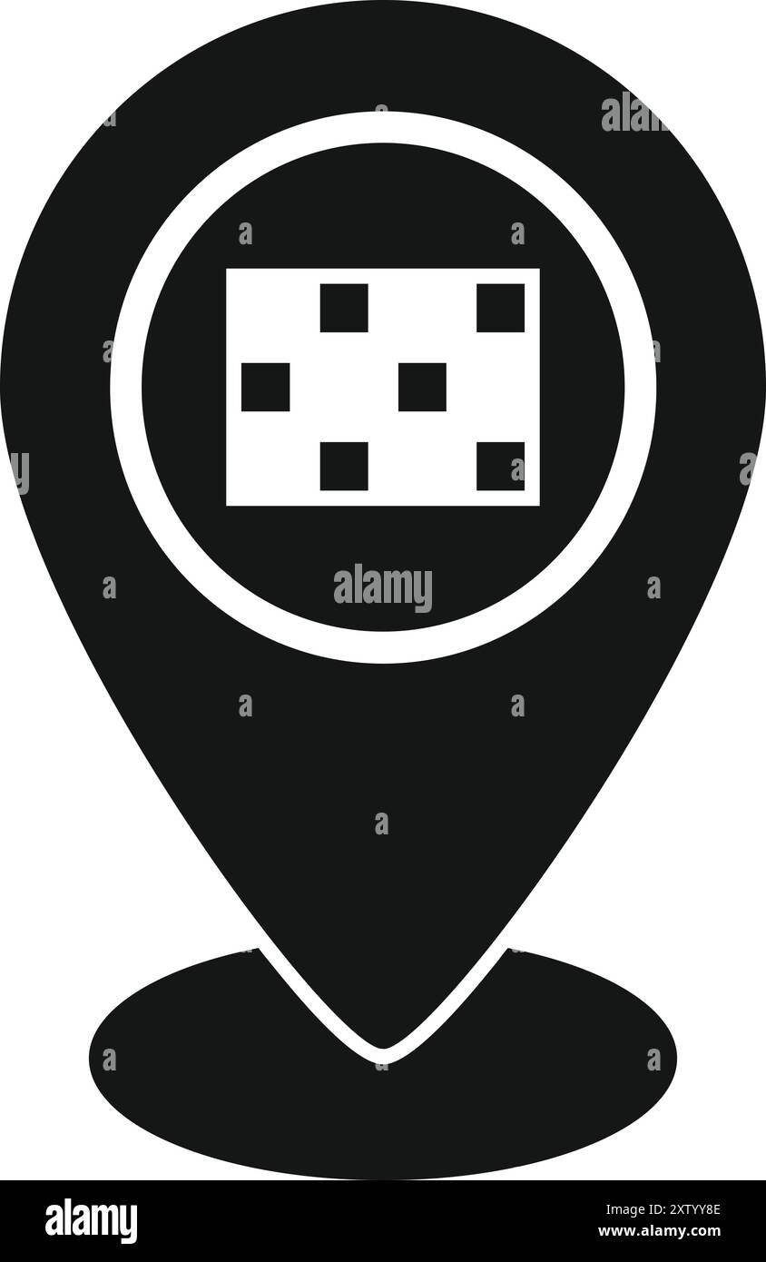 Black location pin icon showing qr code for tracking goods, parcels and ...