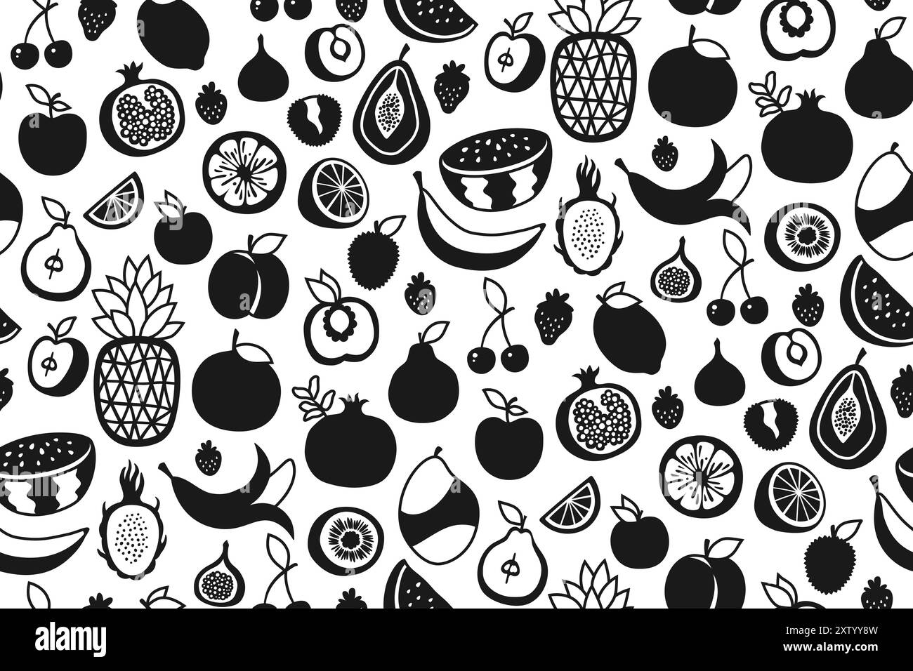Fruits, berries symbol seamless pattern. Sliced lemon orange apple pear ...