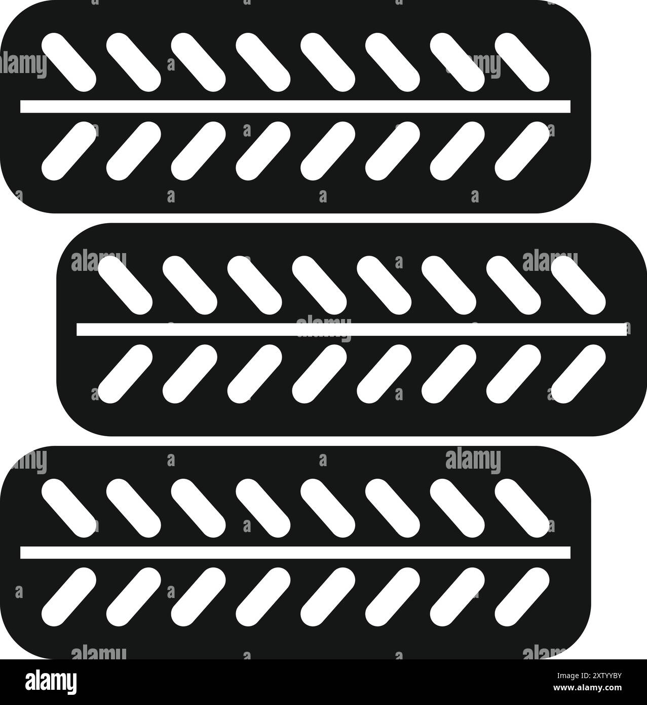 Black and white icon of three identical car tires with clearly visible ...