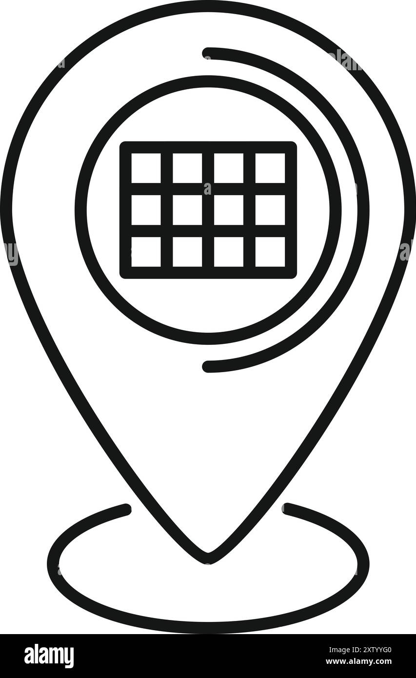 Location pin icon showing a solar panel farm for renewable energy Stock ...