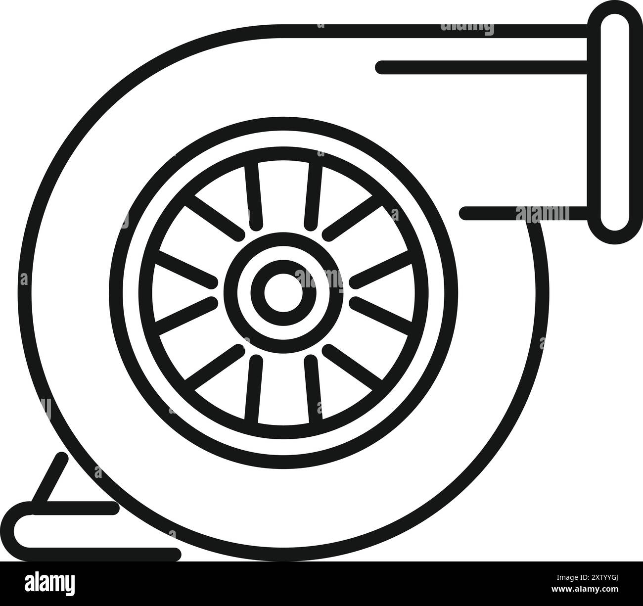 Line drawing of a turbocharger, a device used to increase an internal combustion engine's ...