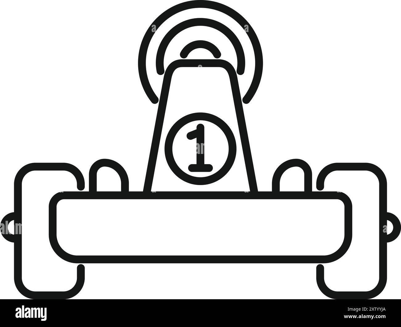 Line art icon of a go kart with a number one inside a circle ...