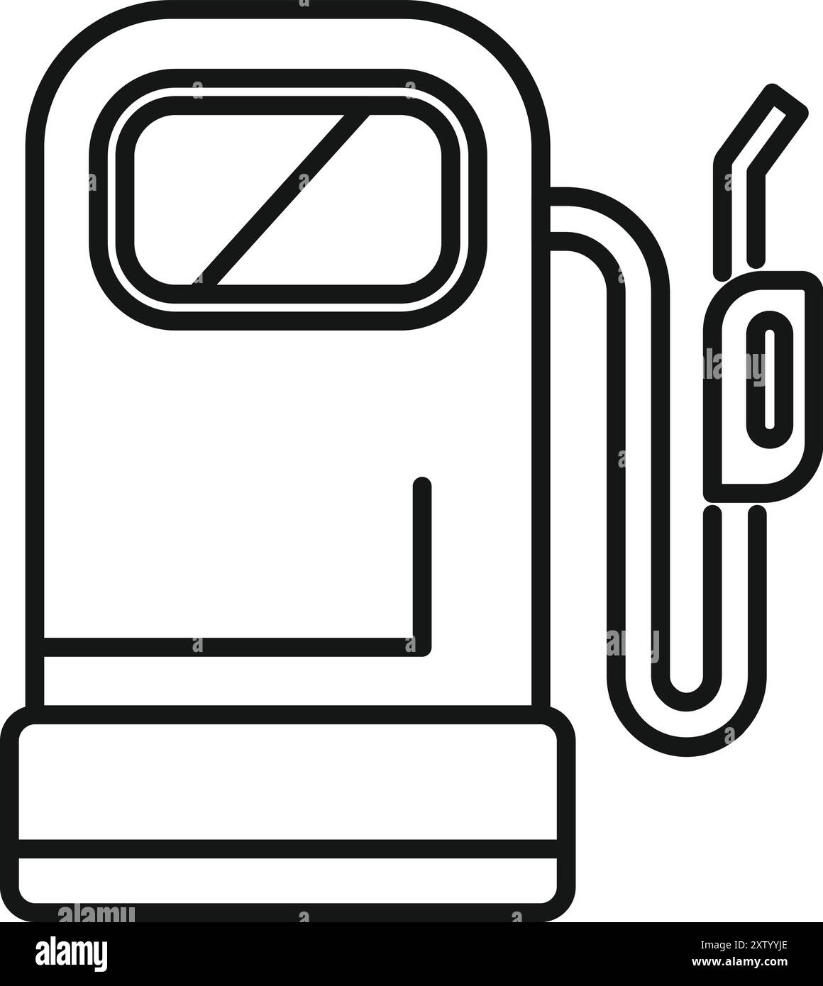 Simple linear icon of a gas station pump dispensing fuel with nozzle ...