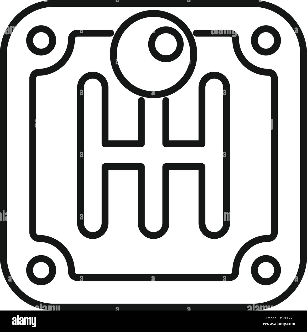 Simple black and white icon of a five speed car gear stick with reverse ...