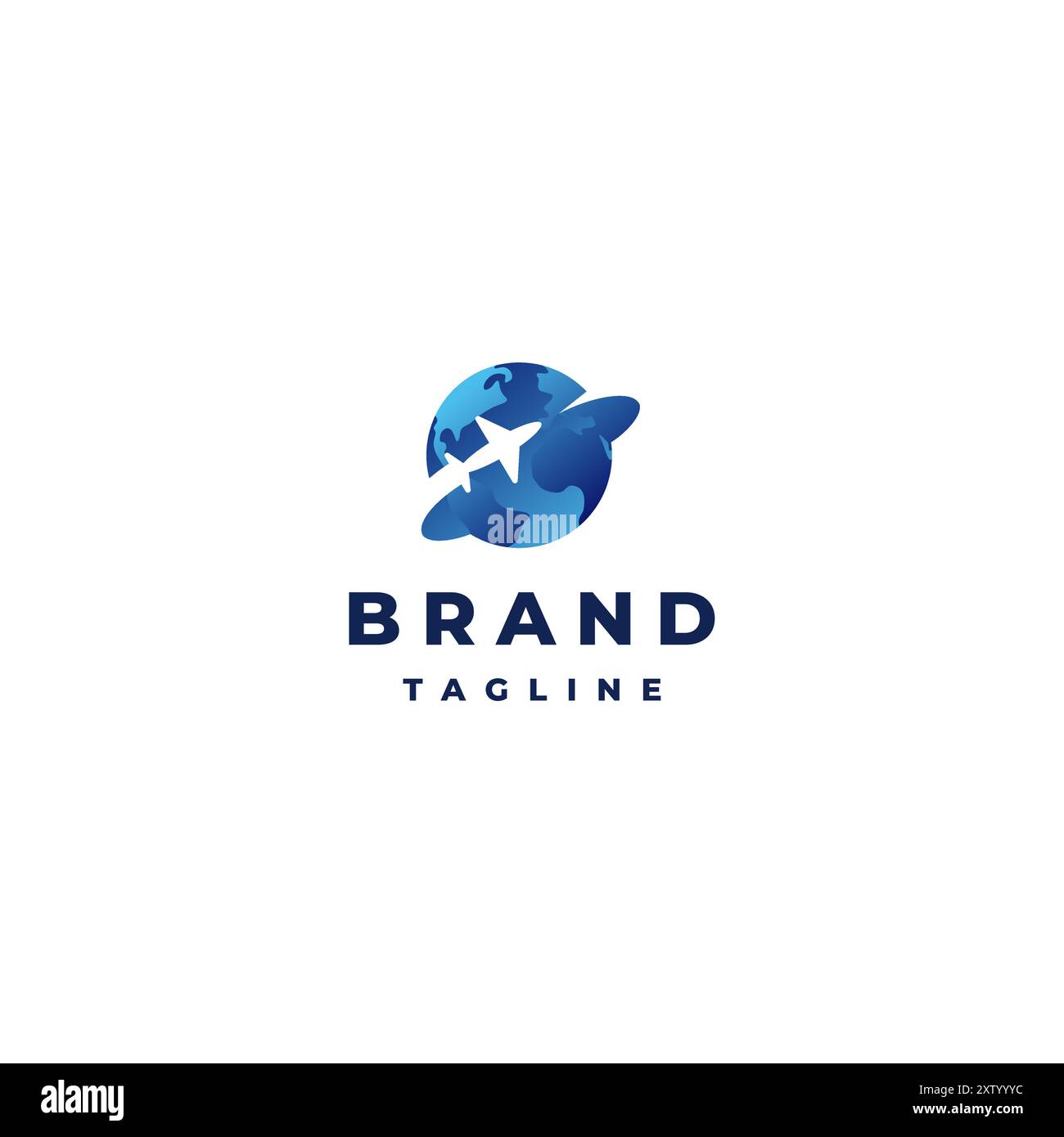 Airplane Around Blue Earth Logo Design. Simple Illustration of World ...