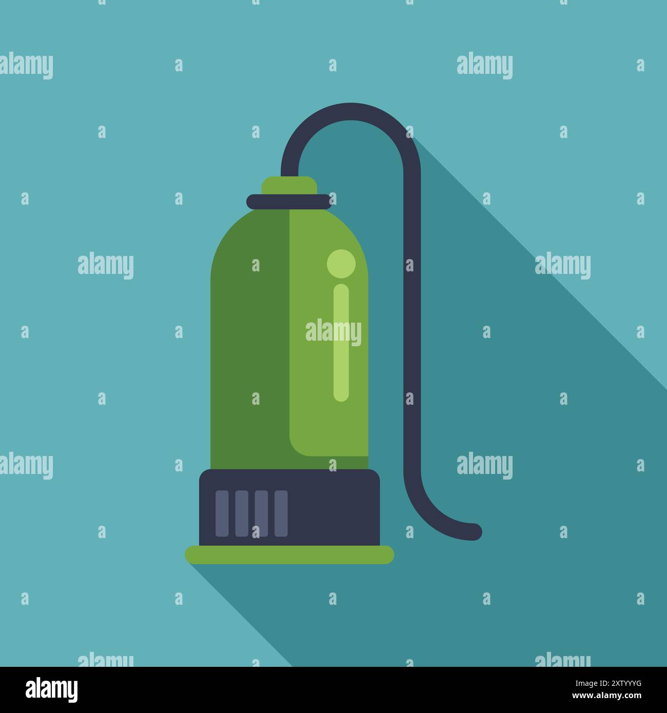 Green oxygen tank for breathing underwater, isolated on blue background ...