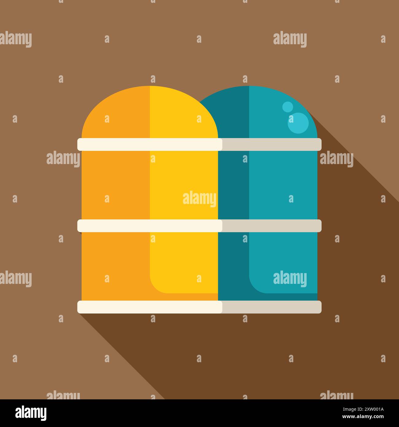 Yellow and blue grain storage silos standing on farm, flat design icon ...