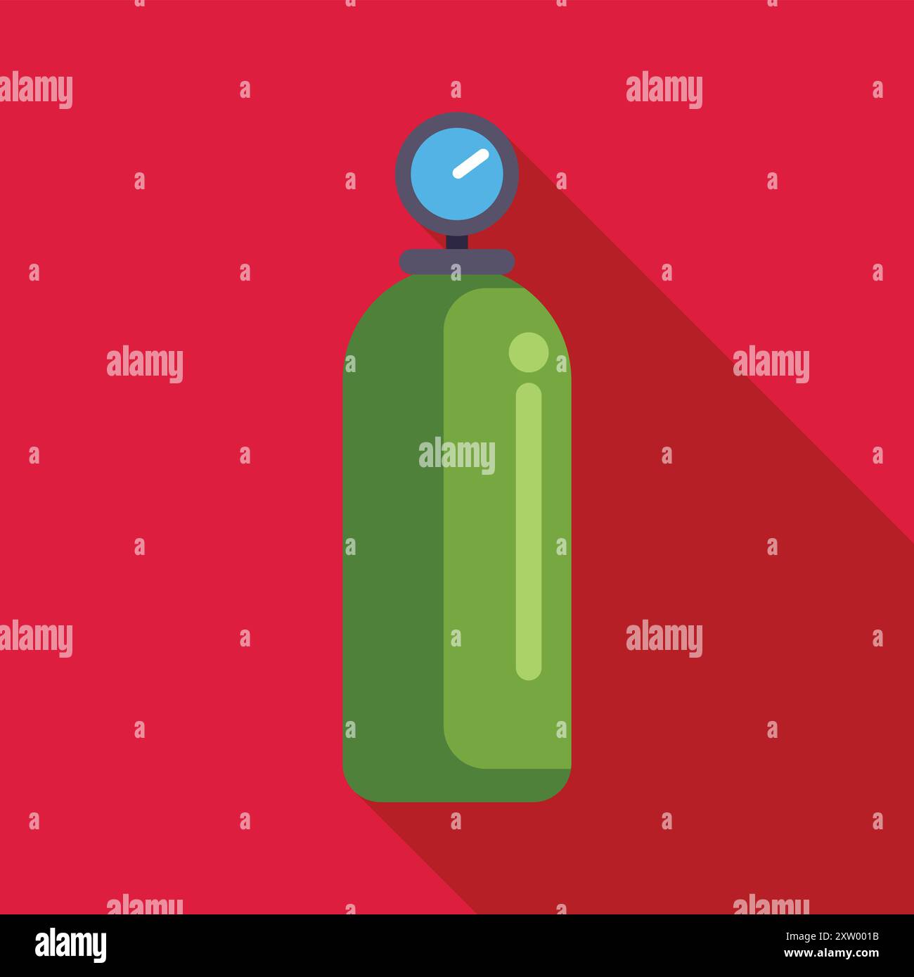 Green oxygen cylinder is standing with the pressure gauge displaying on ...