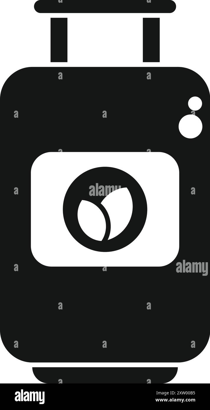 Black and white icon of a gas cylinder with leaf symbol representing ...