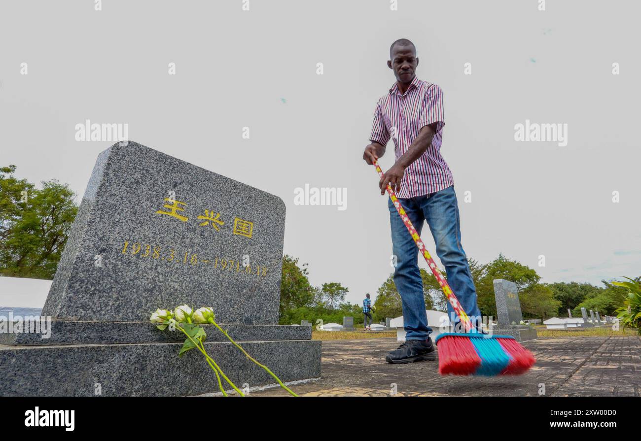 Dar Es Salaam, Tanzania. 12th Aug, 2024. Saidi, a cemetery keeper ...