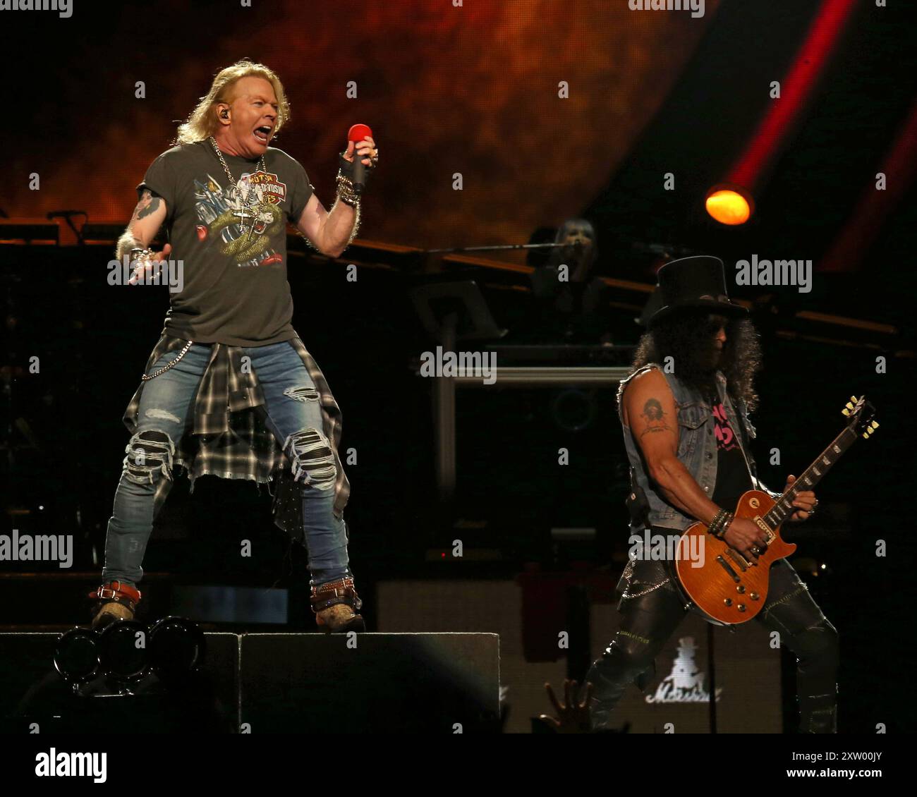 Axl Rose and Slash of Guns N' Roses perform in concert at Madison ...