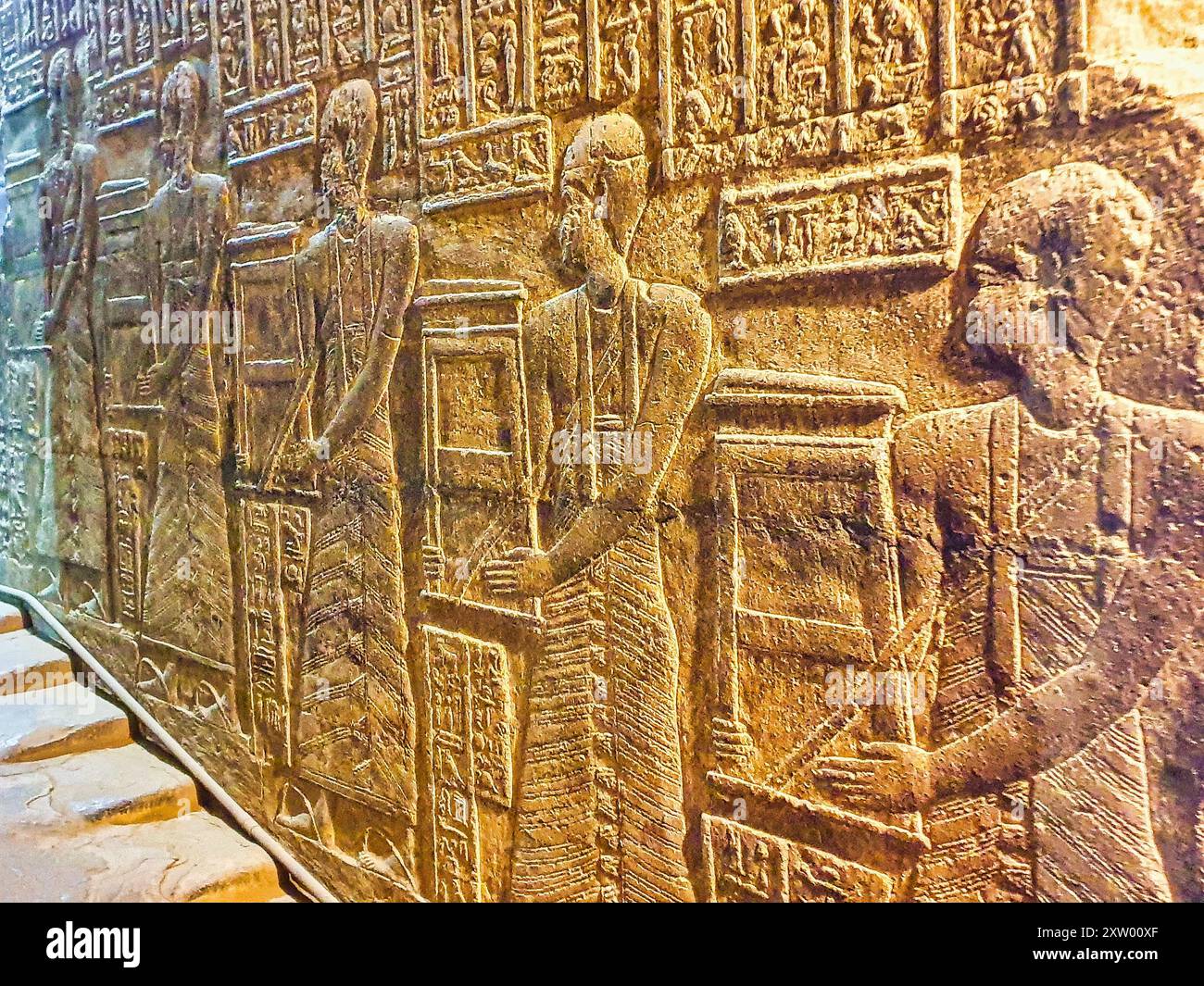 Bas relief of priests making offerings along a staircase leading to the ...